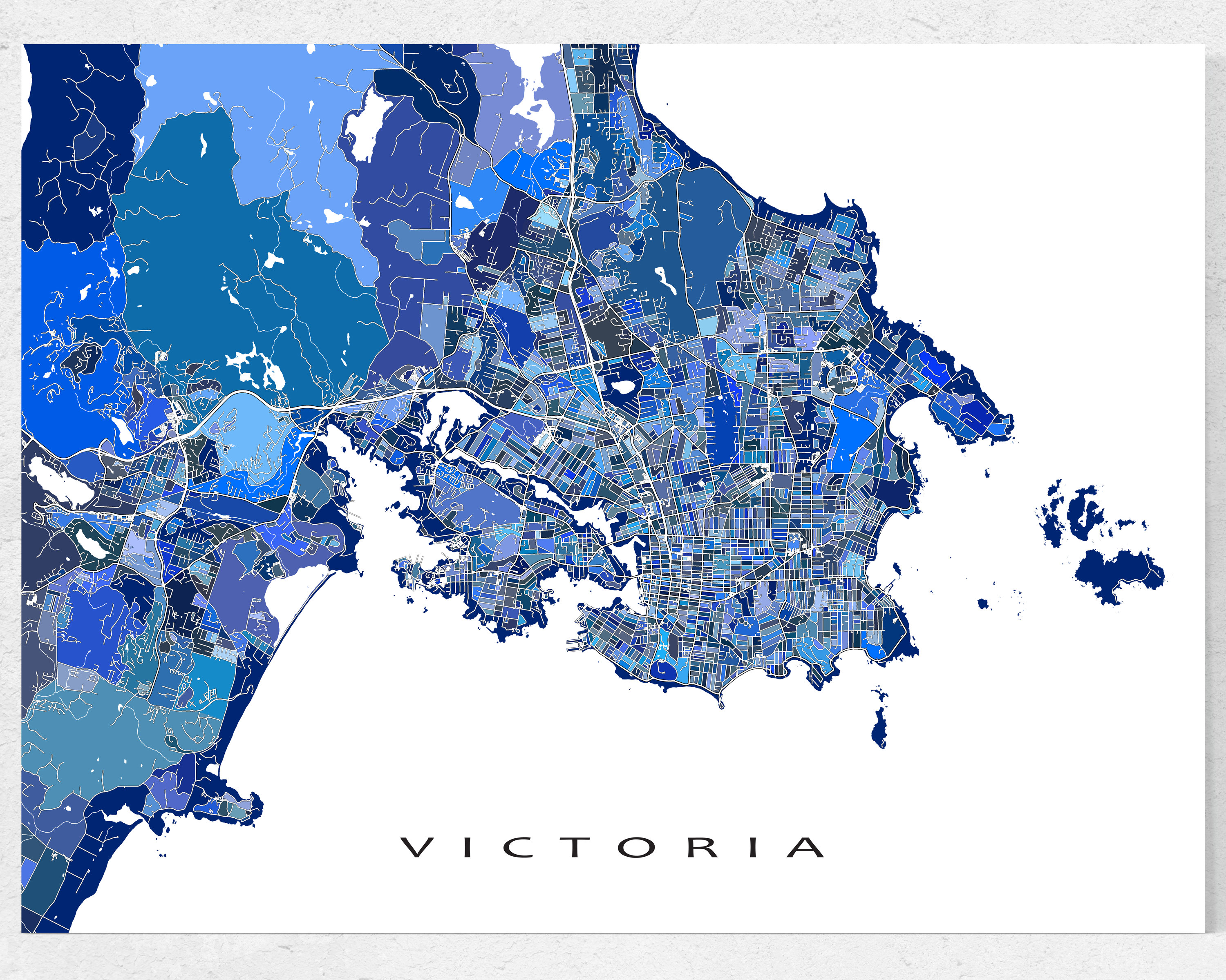 Victoria BC Map of Victoria Canada, Blue Geometric Victoria BC Art ...