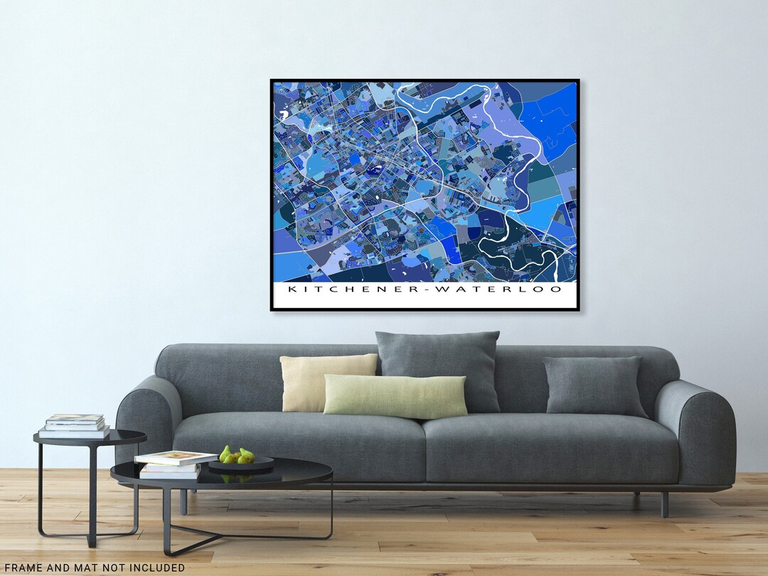 Kitchener Waterloo Map Art Print and Blue Geometric - Etsy
