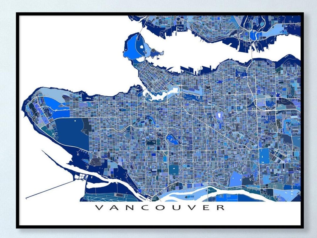 Vancouver City Street Map Wall Art Print Poster, Blue Geometric Map of ...
