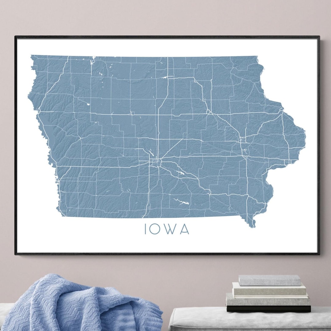 Iowa Map of Iowa Wall Art Print Poster, Personalized 3D Topographic ...