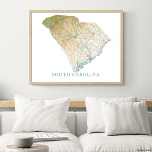 South Carolina Map Art Print Poster, Topographic Landscape Map of South ...
