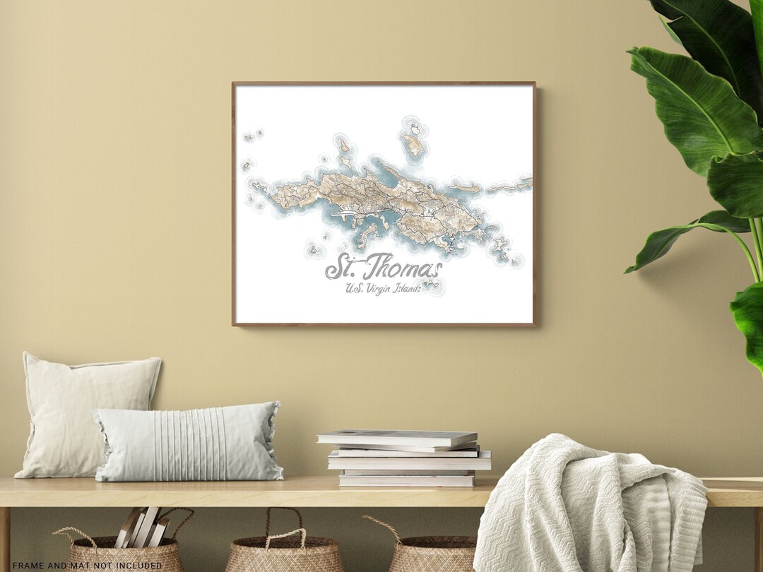 St Thomas Wall Art USVI Contour Map Print Poster, Watercolor Design ...