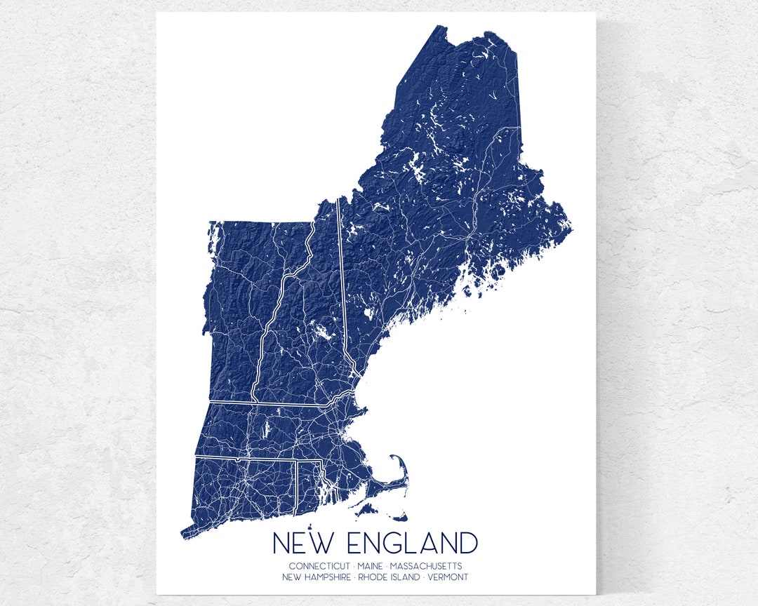 New England Map Print Topographic Map of New England Art - Etsy