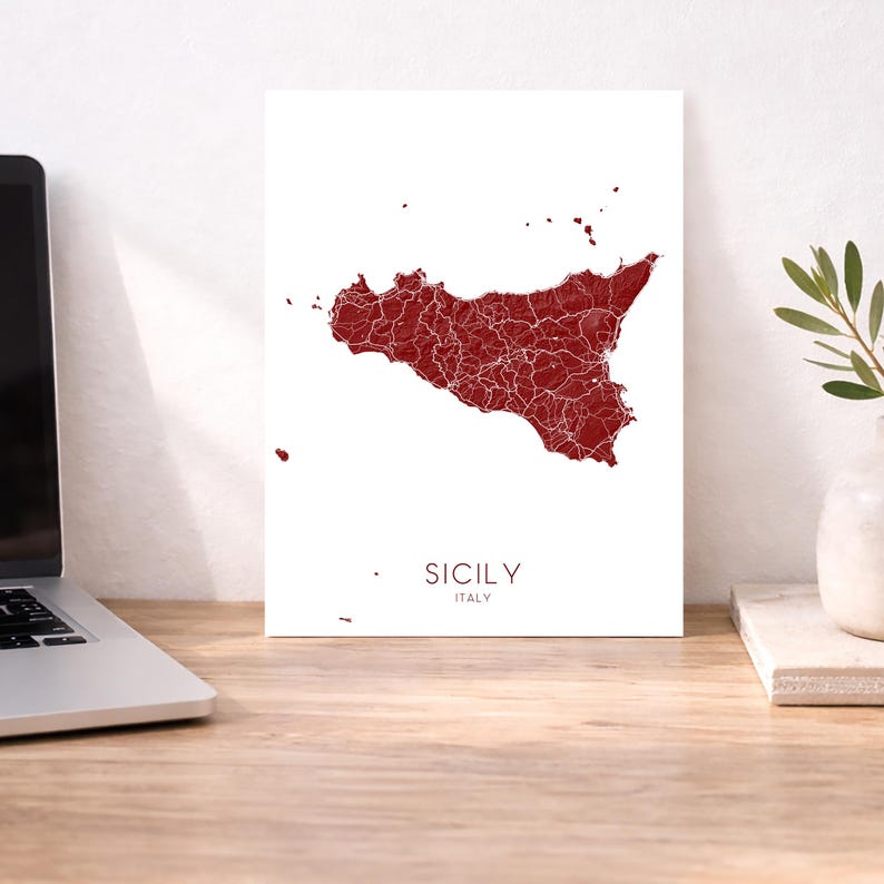 Sicily Italy Topographic Map Print: Landscape Wall Art Poster - Etsy