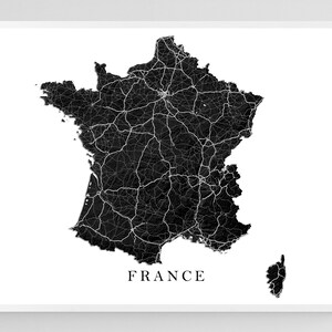 France Map Art Print Poster, 3D Topographic Landscape Black and White ...