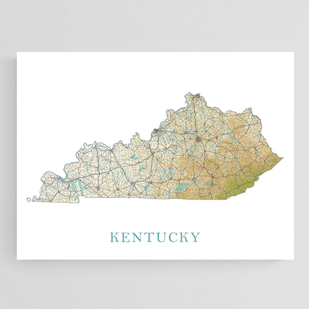 Kentucky State Art Print Poster, Landscape Topographic Map of Kentucky ...