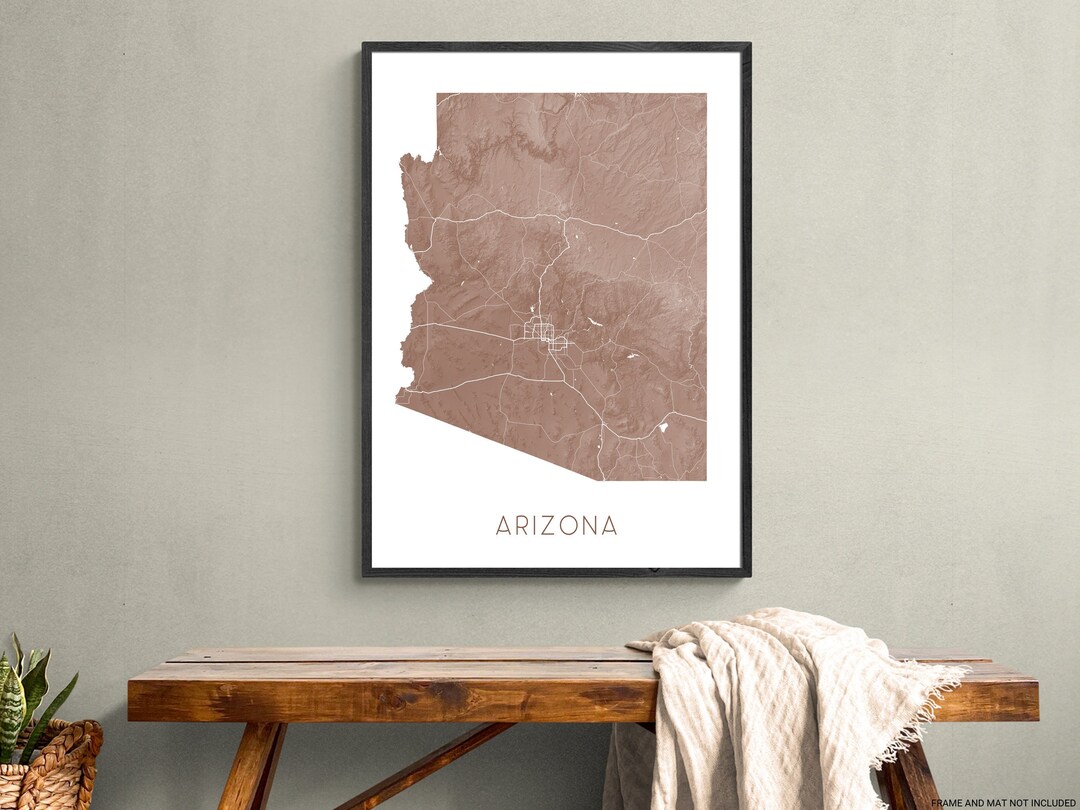 Arizona State Map of Arizona Map Wall Art Print Poster, Topographic AZ ...