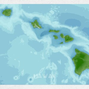 Hawaii Map Art Print Poster With Green 3D Topographic Hawaiian Islands ...