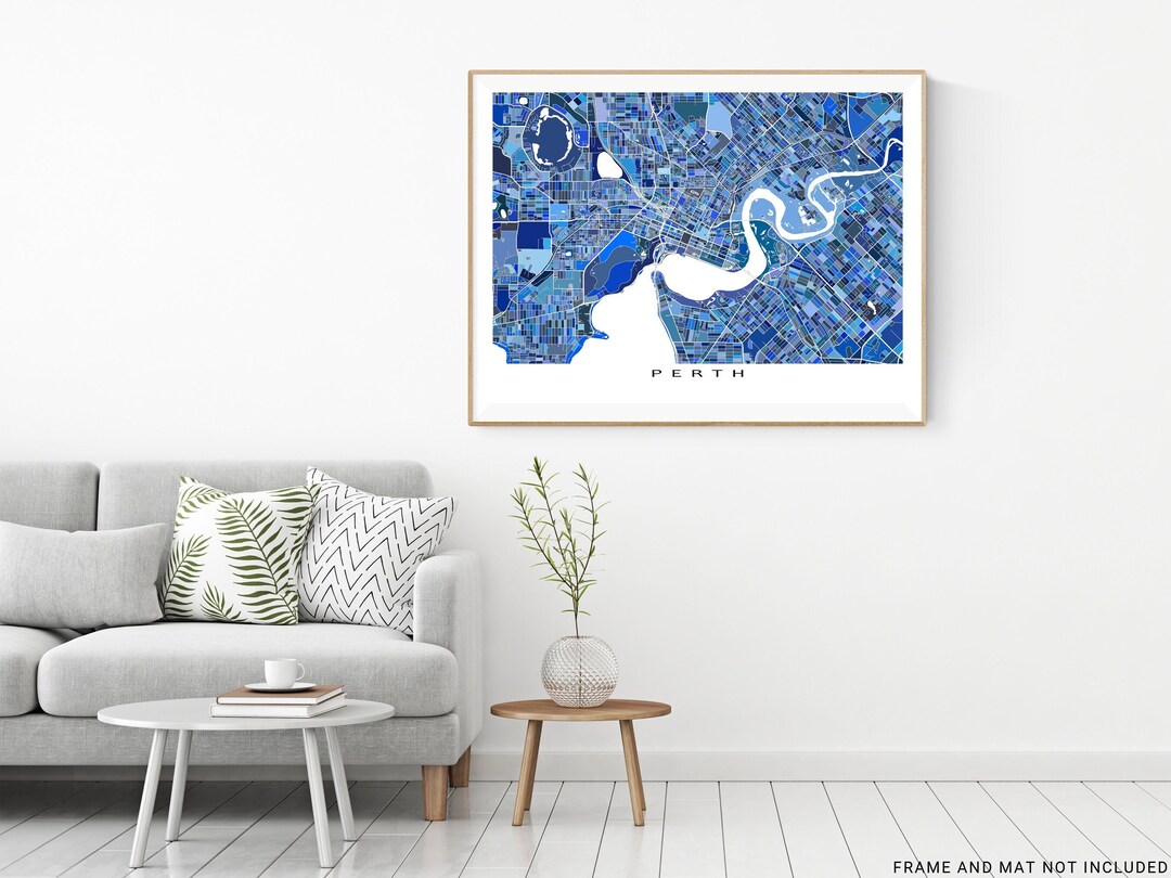 Perth Map Print and Perth Australia Maps for Blue Geometric Perth Art ...
