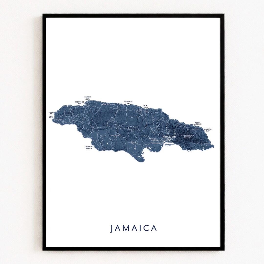 Jamaica Map Print, Personalized Topographic Island Wall Art - Etsy