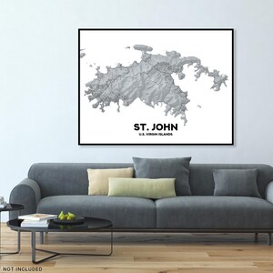 St John Map Print Poster, US Virgin Islands Map of Saint John USVI ...