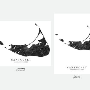 Nantucket Map Print Poster, Black and White Topographic Map of ...
