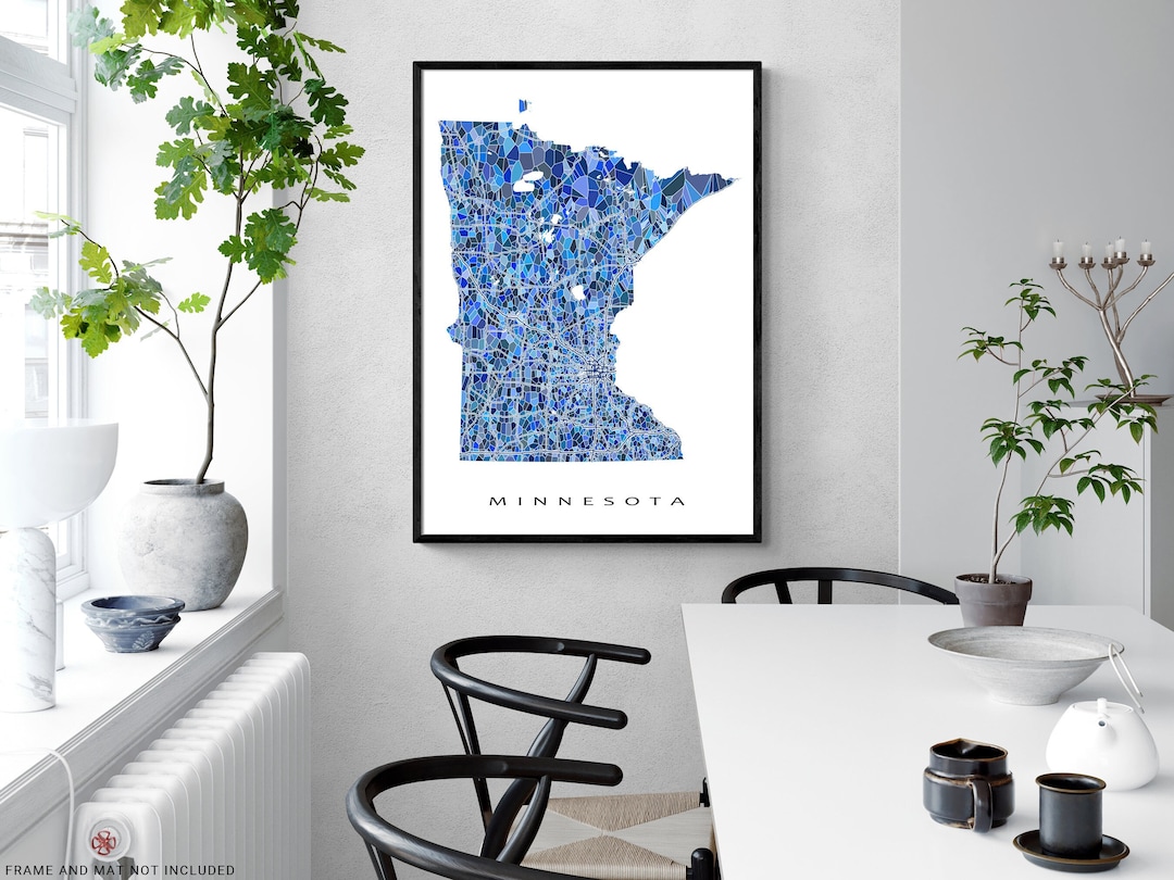 Minnesota Map Wall Art Poster and Map of Minnesota Print for Blue ...