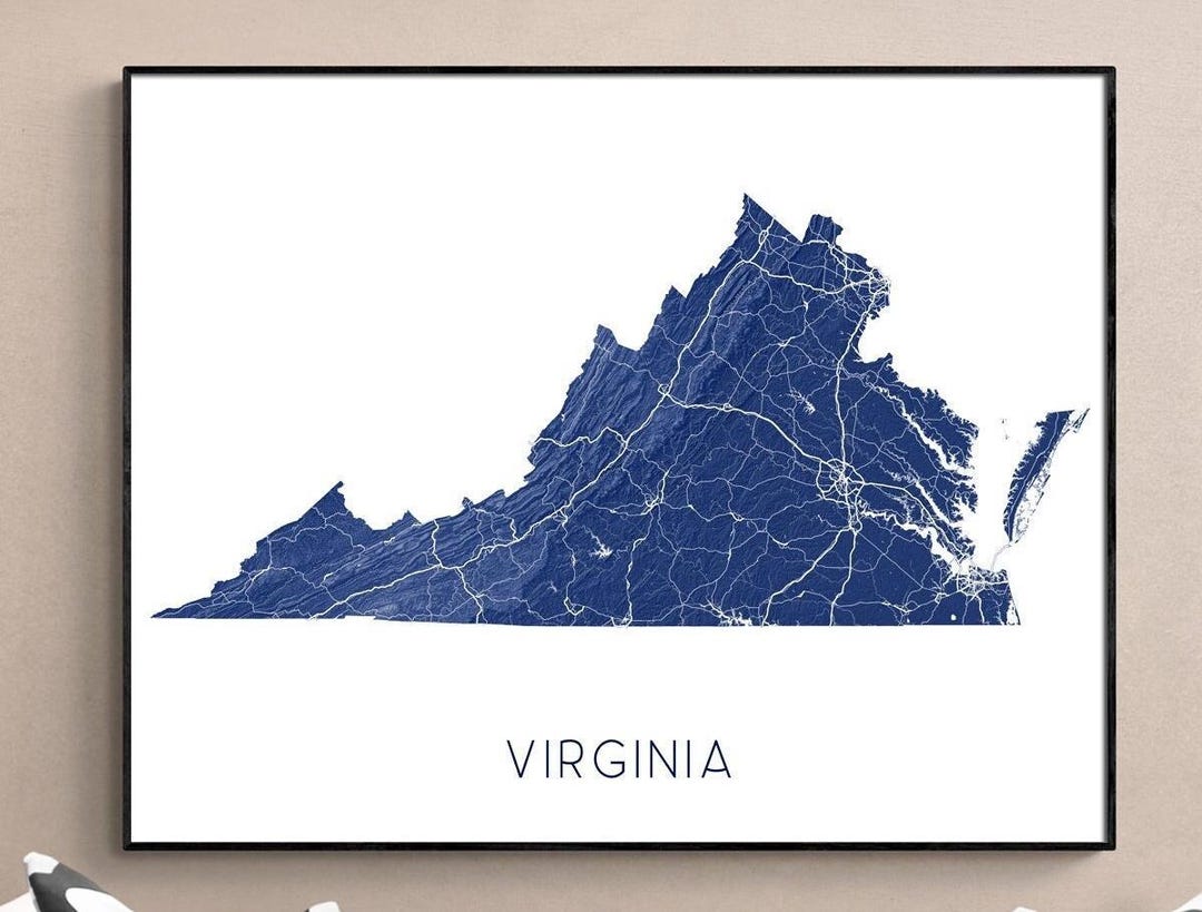 Virginia Map and Map of Virginia State Art Print With 3D Landscape and ...