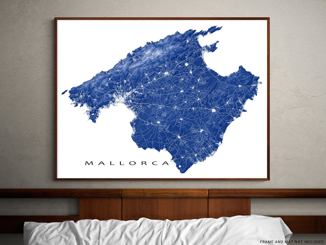 Mallorca Map Print Poster, Topographic Map of Majorca Spain Island Wall ...