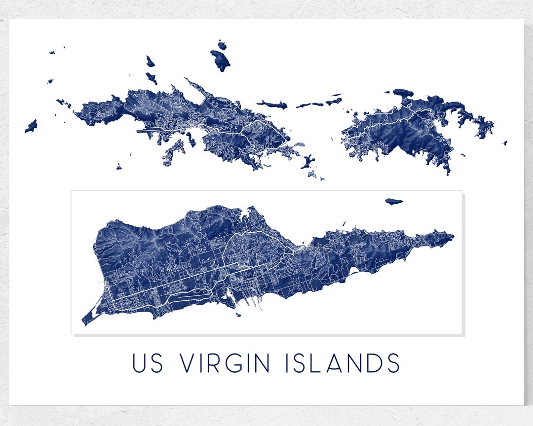 US Virgin Islands Map Print and USVI Map Island Poster for US - Etsy