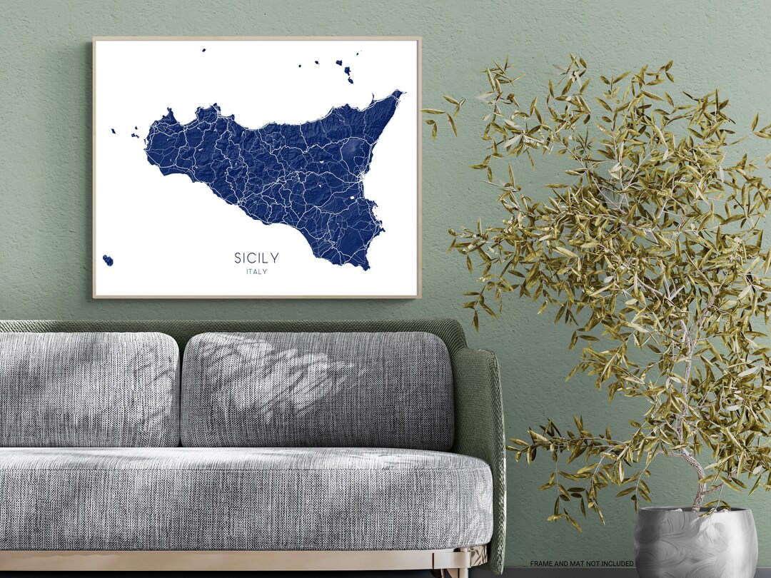 Sicily Map of Sicily Italy Wall Art Print Poster, 3D Topographic ...