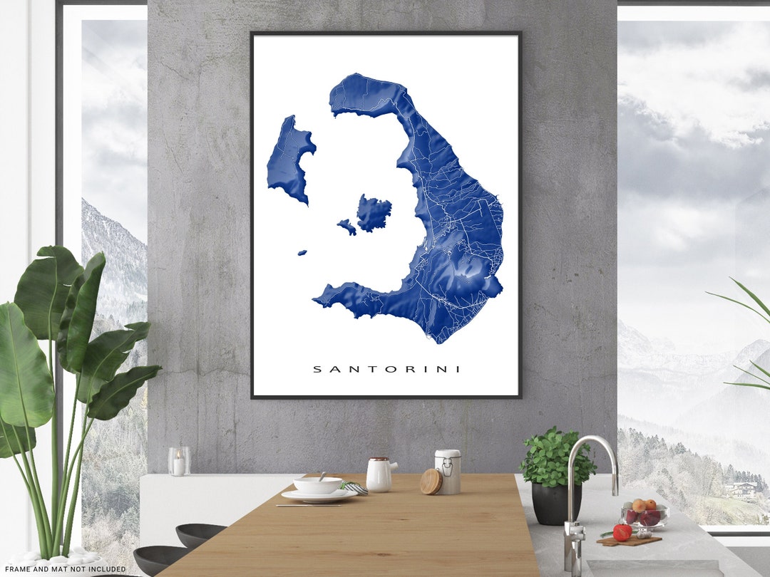 Santorini Map Print Poster, Santorini Greece Wall Art Prints, Greek ...