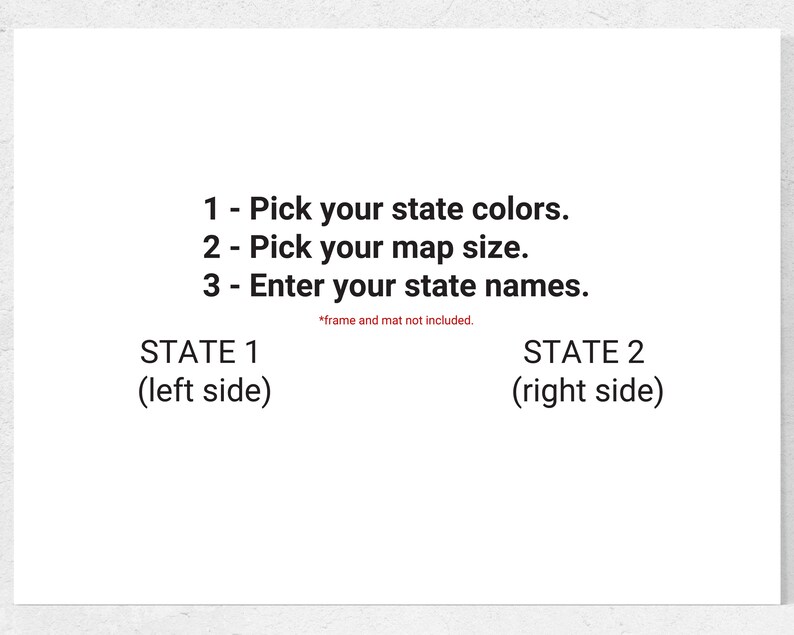Two State Wall Art Map, Topographic Custom Pick Your State to State ...