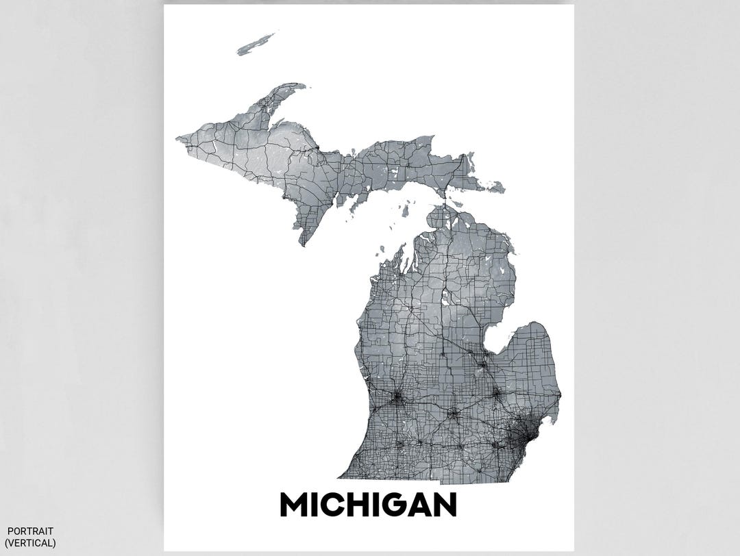 Michigan State Map Wall Art Print Poster With Landscape Topographic ...