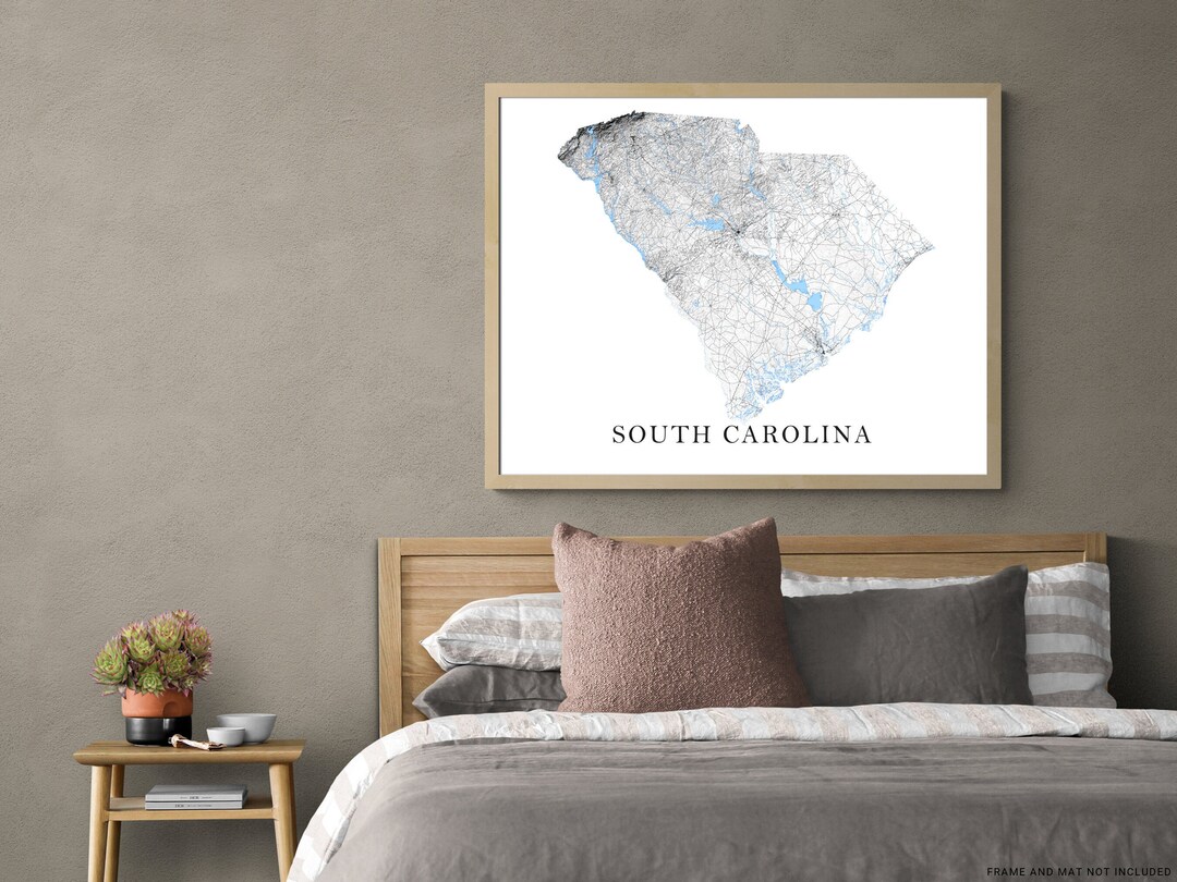 South Carolina Map of South Carolina Art Print, Black and White ...