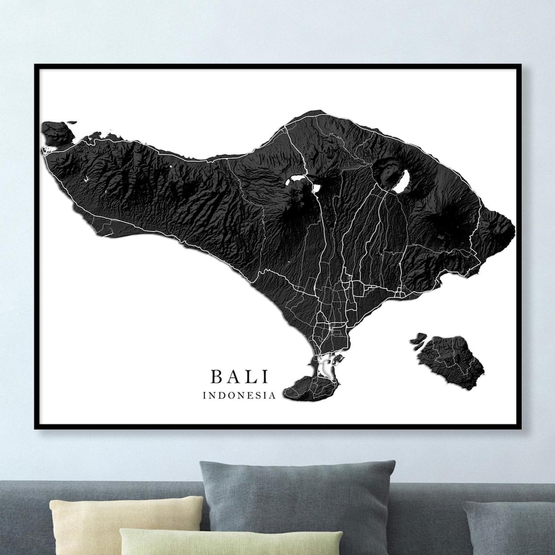 Bali Map of Bali Poster Print, Balinese Island Black and White Prints ...