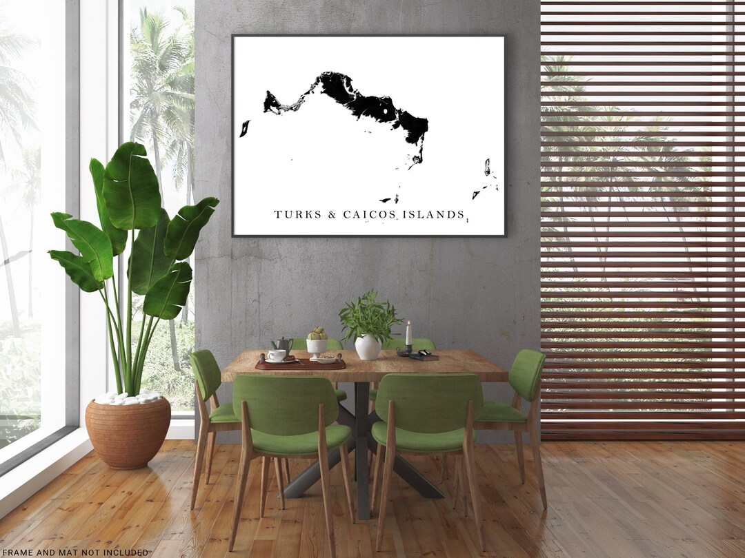 Turks and Caicos Islands Map Print Poster, Black and White Turks ...