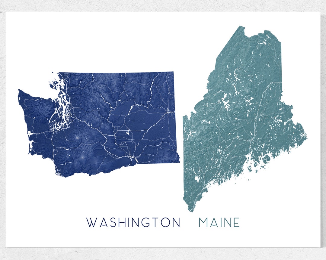State Print Two State Map Wall Art Prints With Topographic - Etsy