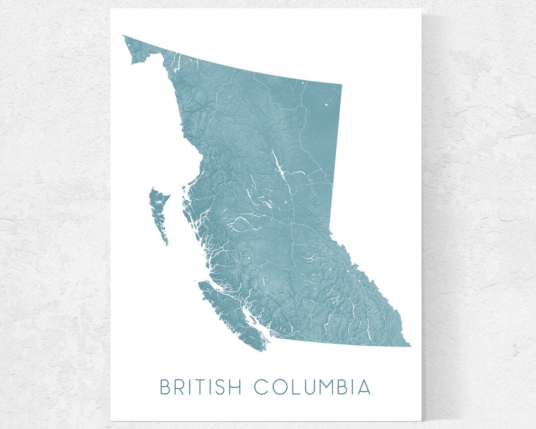 British Columbia Map Poster or BC Art Print With Topographic - Etsy