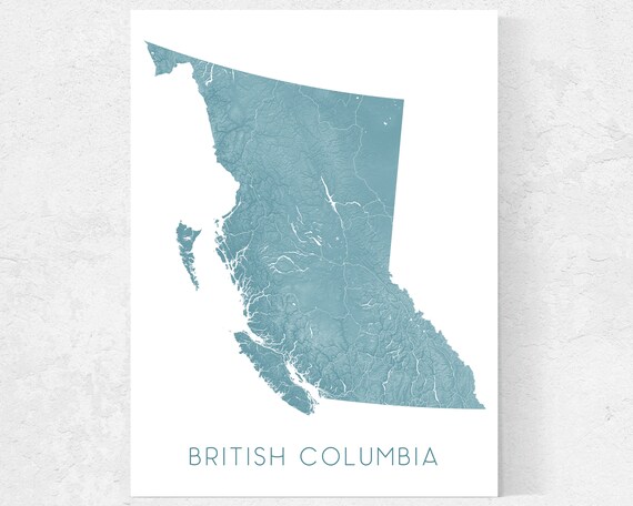 British Columbia Map Poster or BC Art Print With Topographic - Etsy