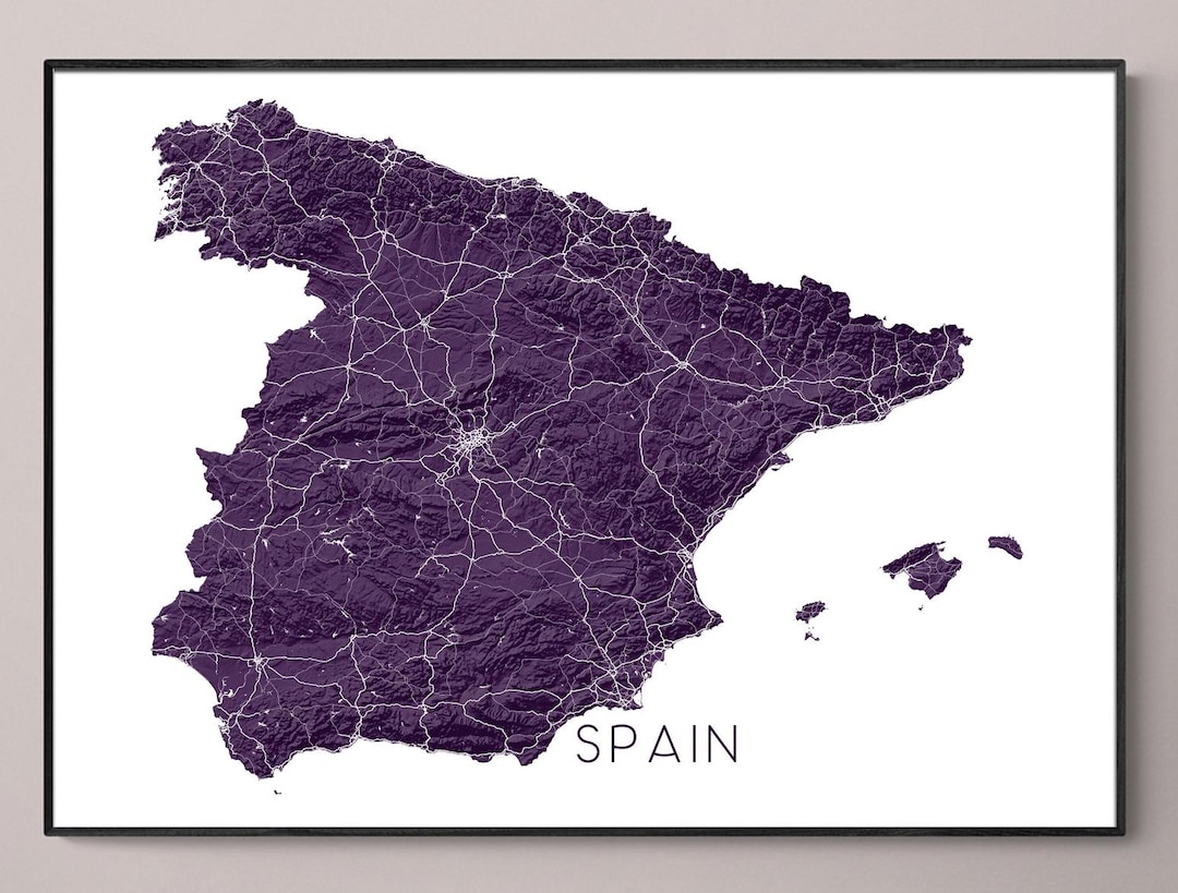 Spain Map of Spain Art Print, Custom 3D Topographic Landscape Espana ...