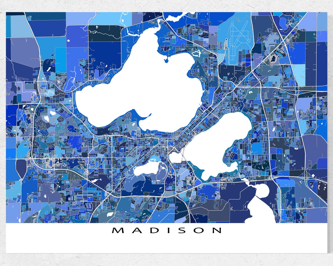 Madison WI Map Poster Map of Madison Art Print for Blue - Etsy