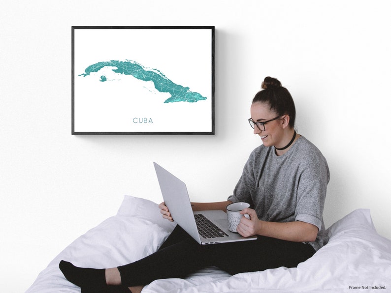 Cuba Map Poster With Turquoise 3D Landscape Caribbean Island | Etsy