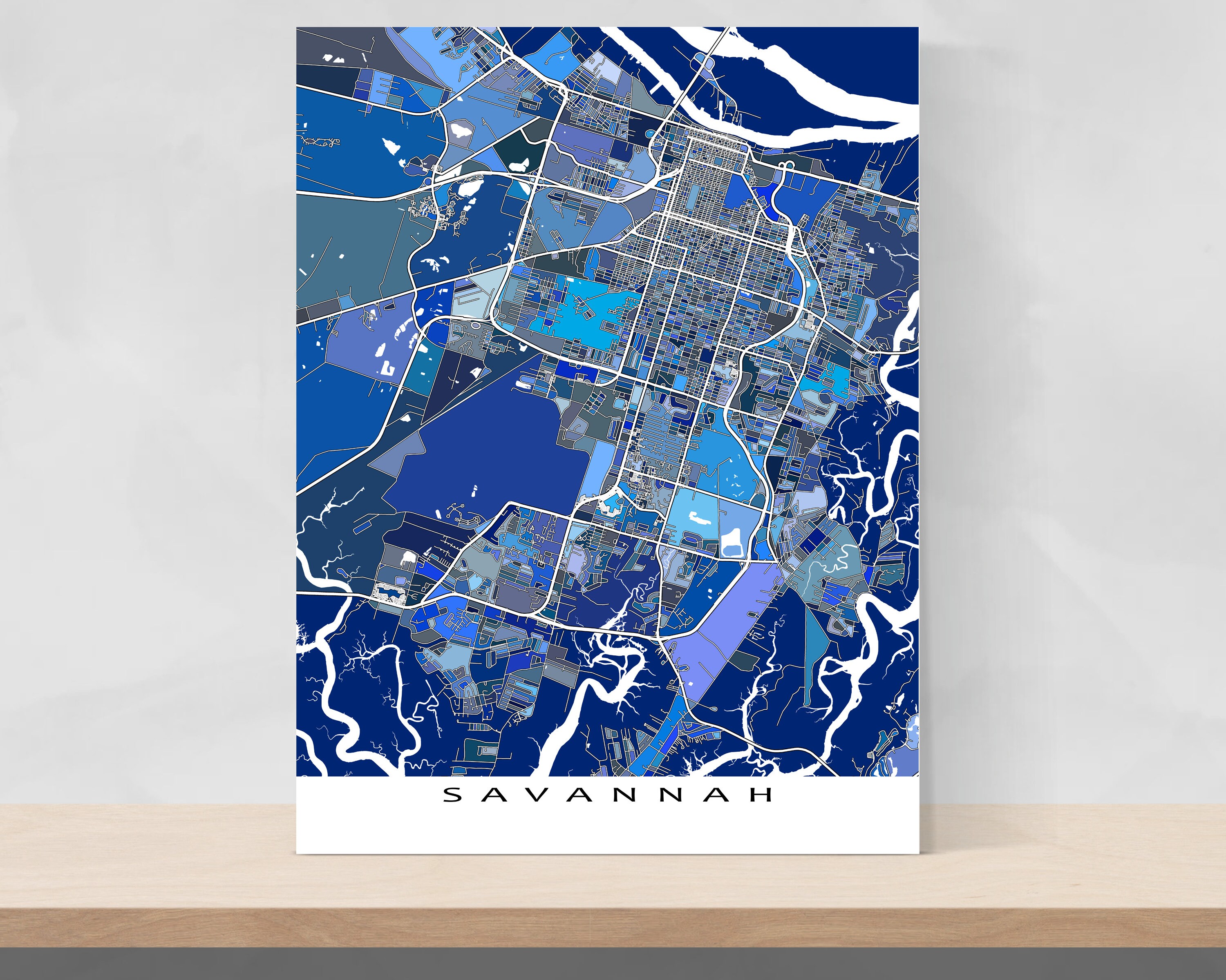 Savannah Map Art Print Savannah Georgia USA Blue Geometric - Etsy