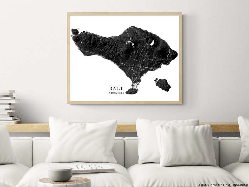Bali Map of Bali Poster Print, Balinese Island Black and White Prints ...