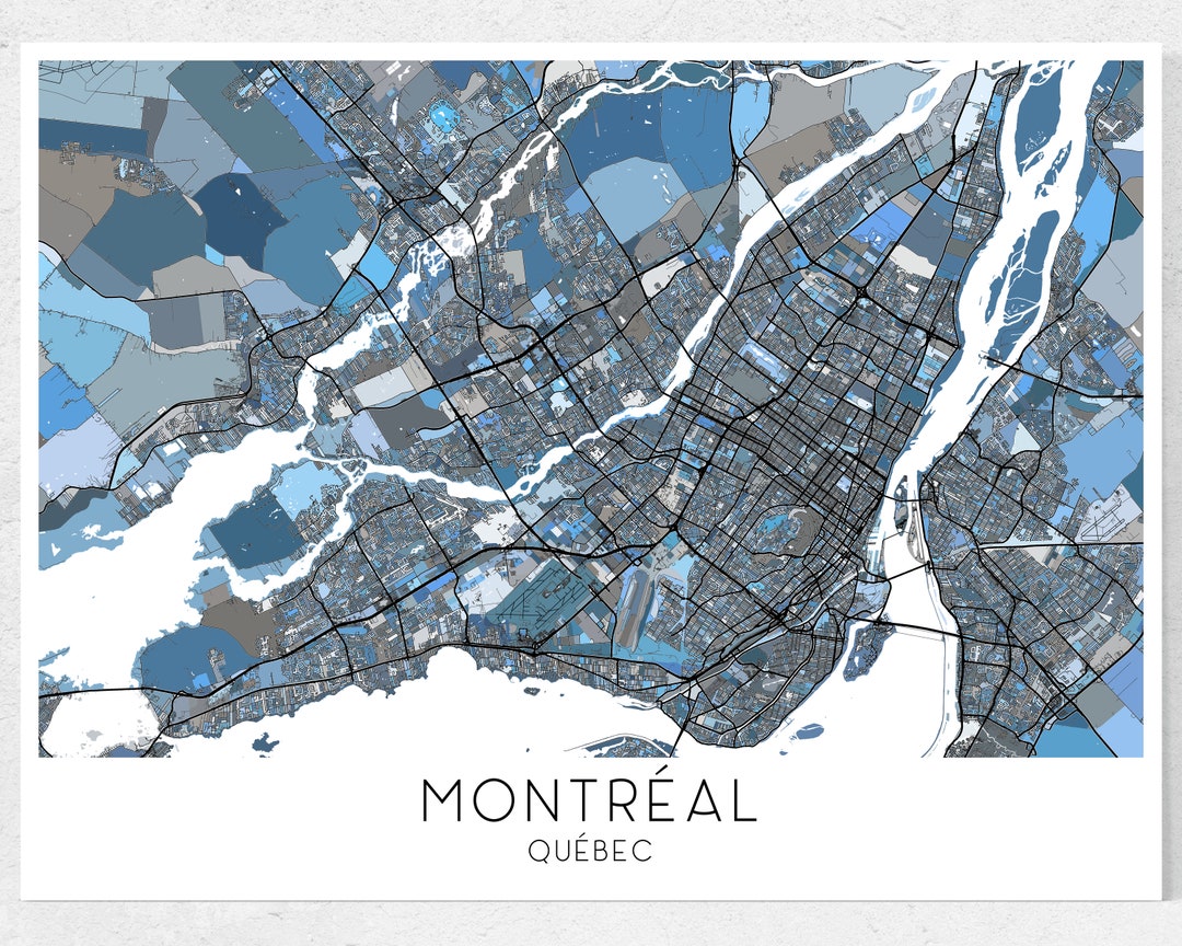 Montreal Map of Montreal Art Prints Denim Blue Geometric - Etsy