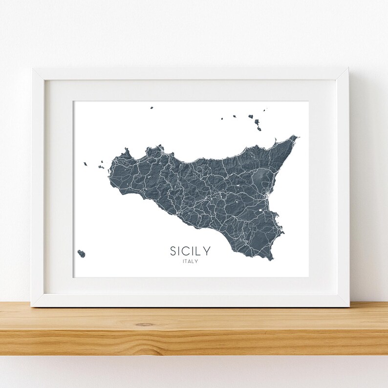 Sicily Italy Topographic Map Print: Landscape Wall Art Poster - Etsy