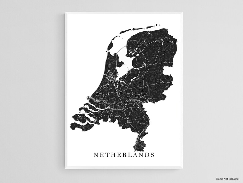 Netherlands Map of the Netherlands Print Poster Black and - Etsy