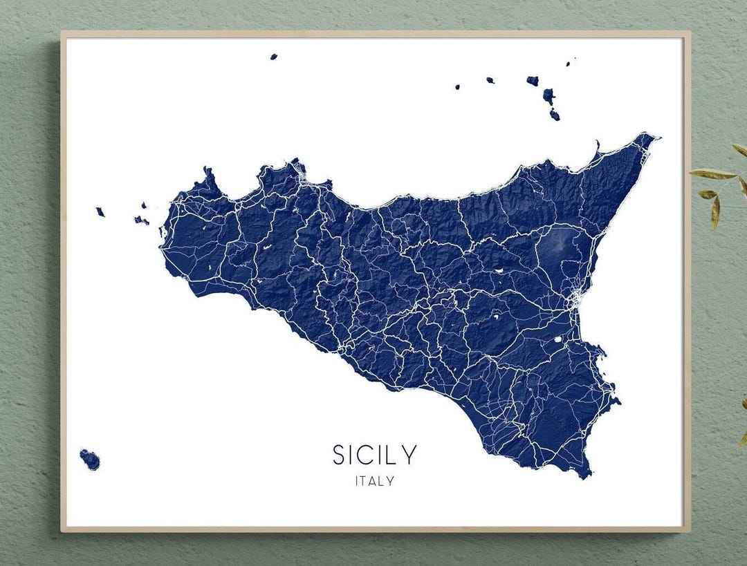 Sicily Map of Sicily Italy Wall Art Print Poster, 3D Topographic ...