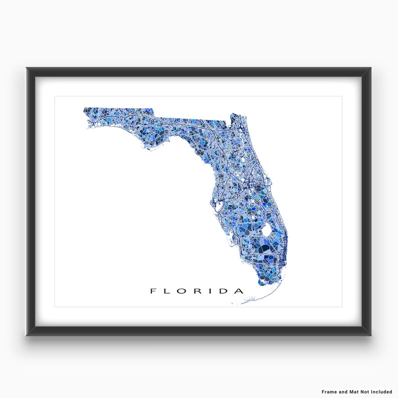 Florida Map Print Florida State Wall Art Map of Florida Art | Etsy