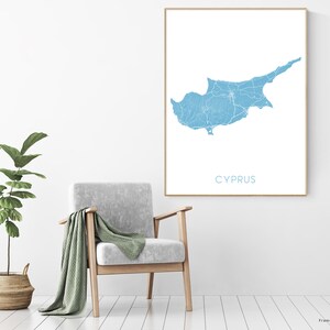Cyprus Map of Cyprus Country Map, Blue Cypress Wall Art Print With ...