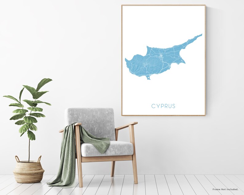 Cyprus Map of Cyprus Country Map Blue Cypress Wall Art Print | Etsy