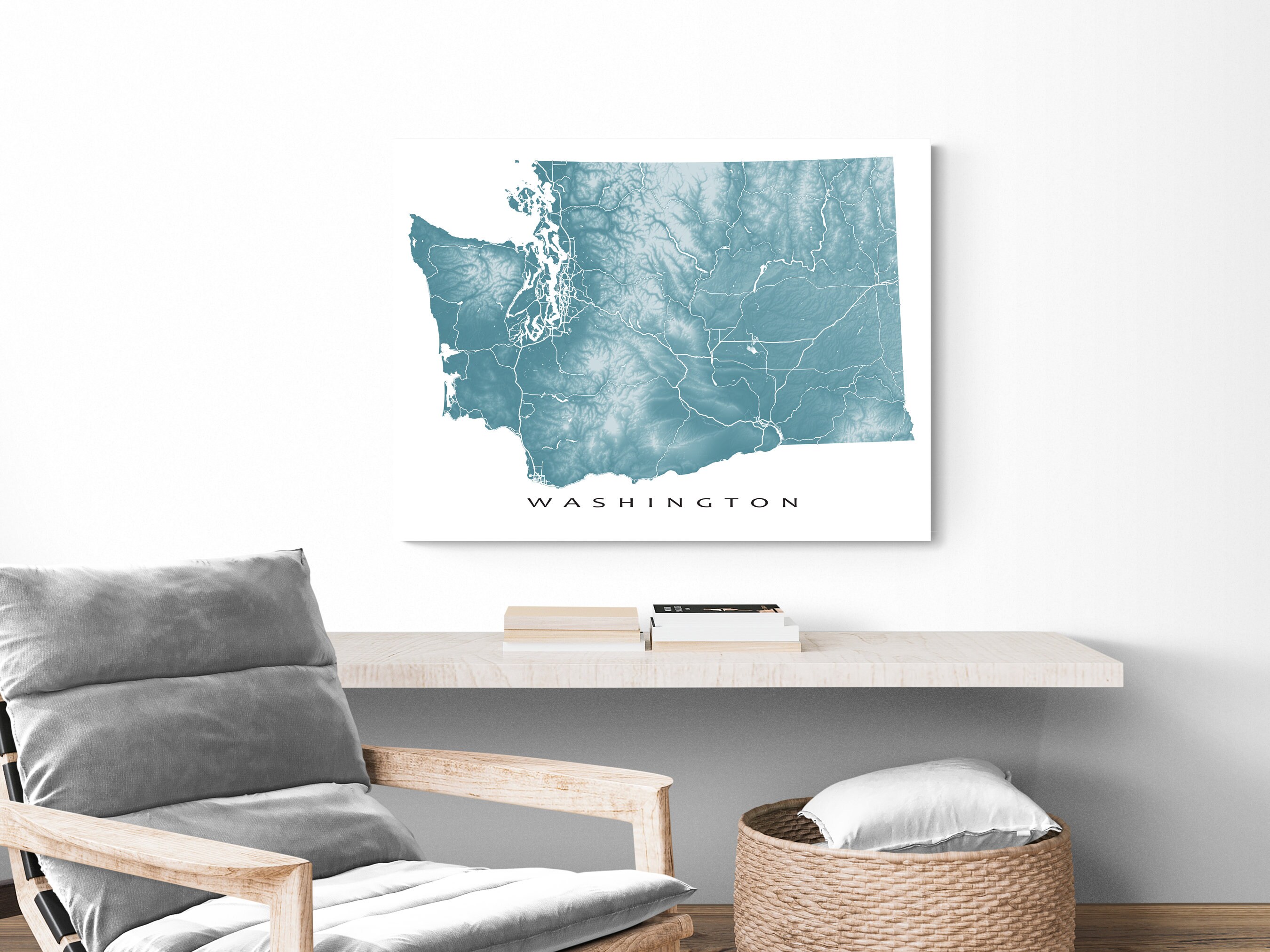 Washington Map Poster Washington State Art Print USA | Etsy