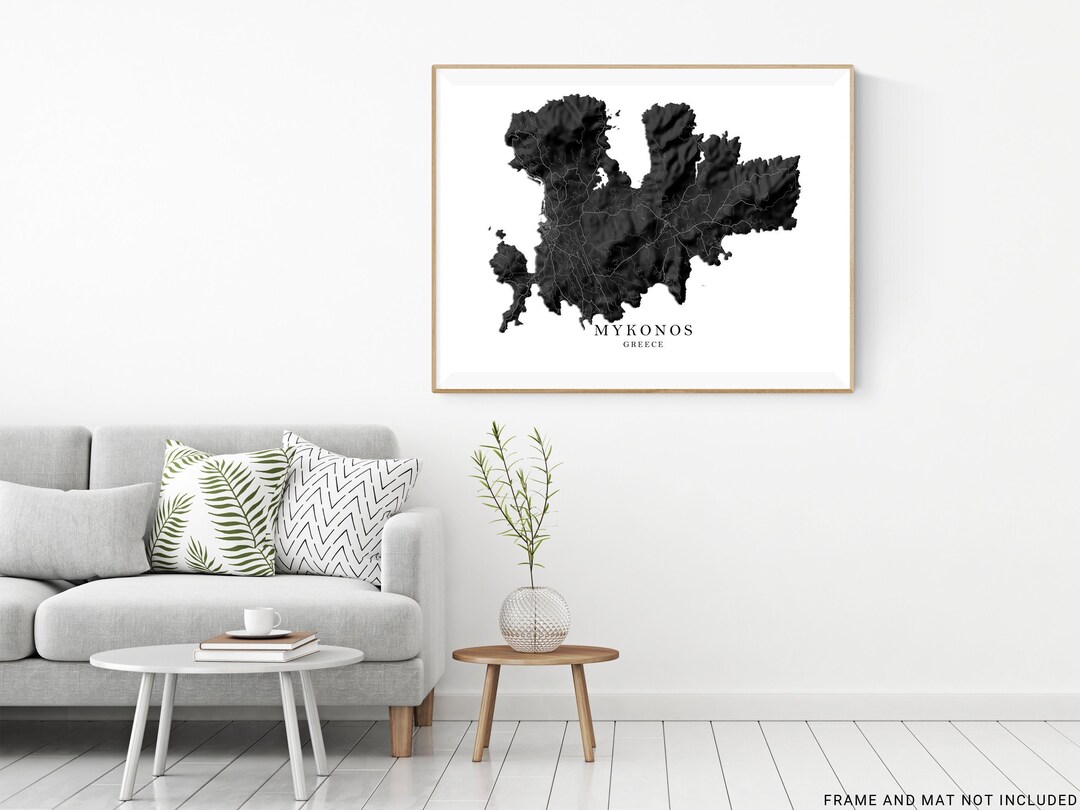 Mykonos Greek Islands Map Print Poster, Greece Island Wall Art Prints ...