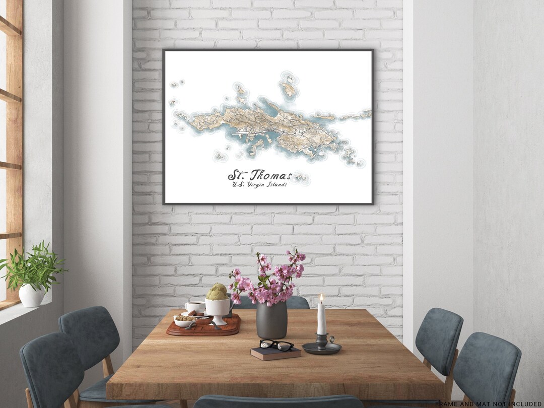 St Thomas Wall Art USVI Contour Map Print Poster, Watercolor Design ...