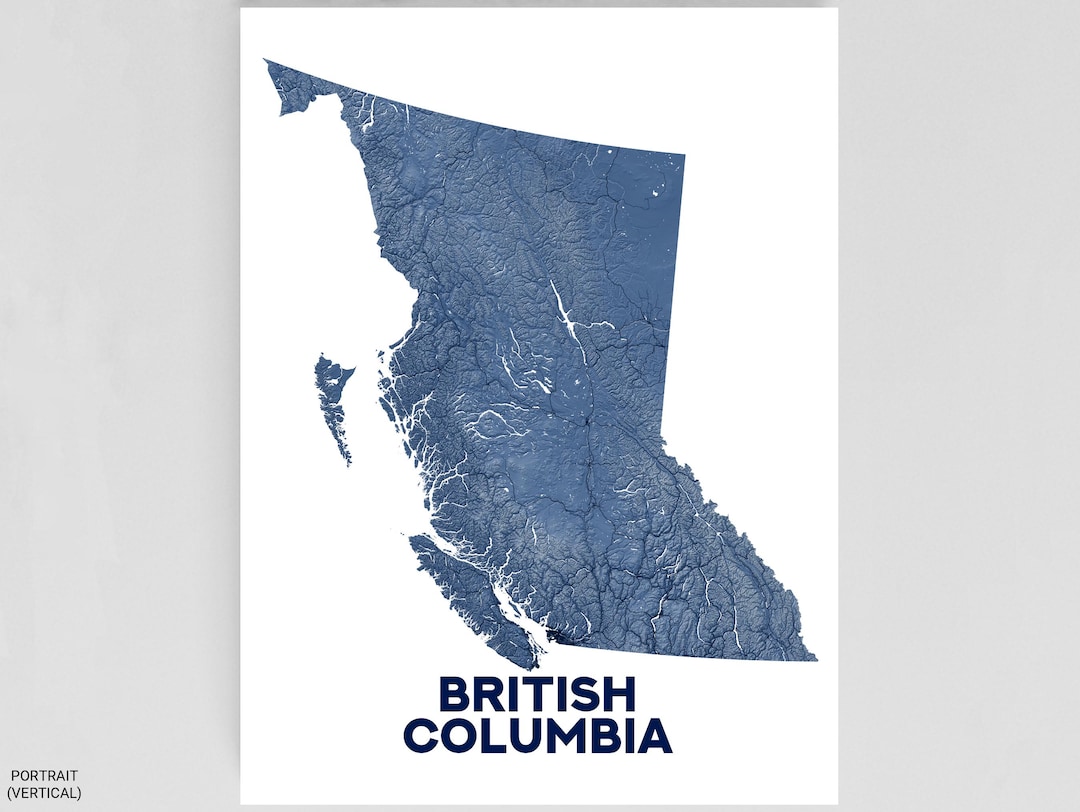 British Columbia Map Poster Print, Topographic Map of BC Canada ...