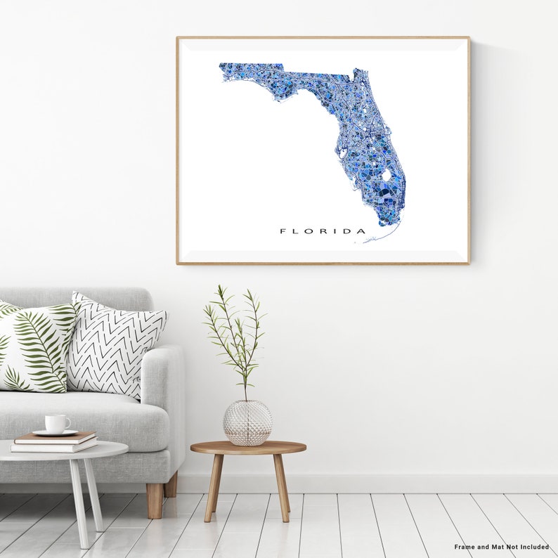 Florida Map Print Florida State Wall Art Map of Florida Art | Etsy