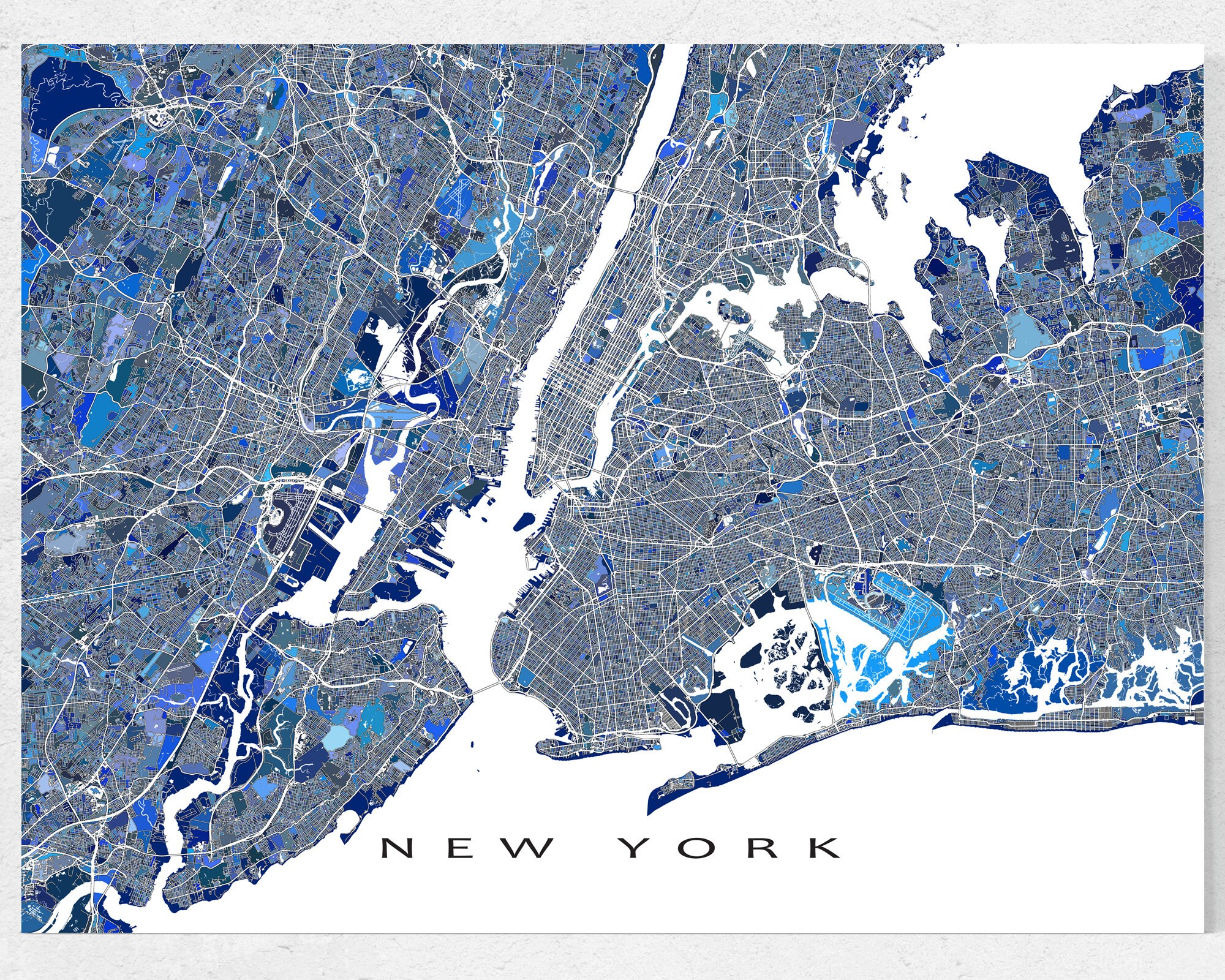 New York Map Art Prints New and Blue Geometric New York City - Etsy