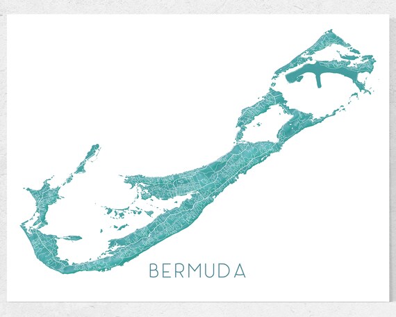 Bermuda Map Wall Art Print With 3D Topographic Turquoise | Etsy