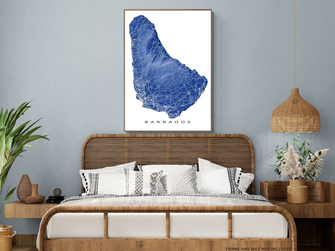 Barbados Map Print, Barbados Art Prints, Caribbean Island Wall Map ...